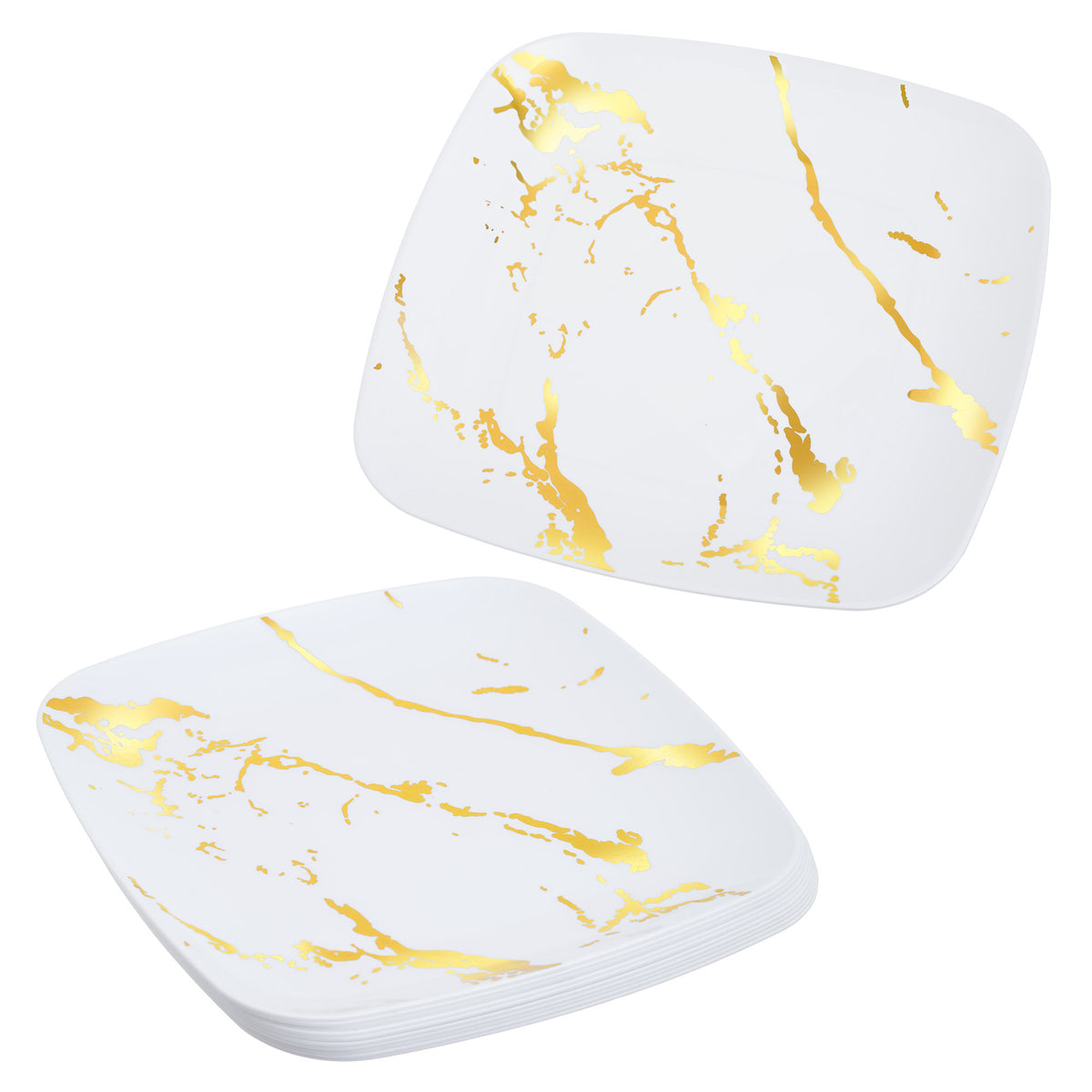 10 Pack White and Gold Marble-Look Square 10" Dinner Plates – Decodine