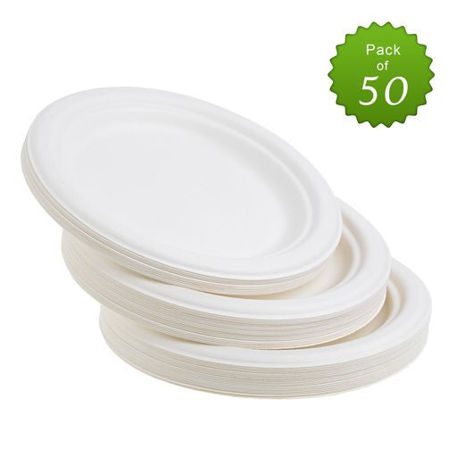 50 Pack White Biodegradable Bagasse 7 inch Disposable Side Plates ...