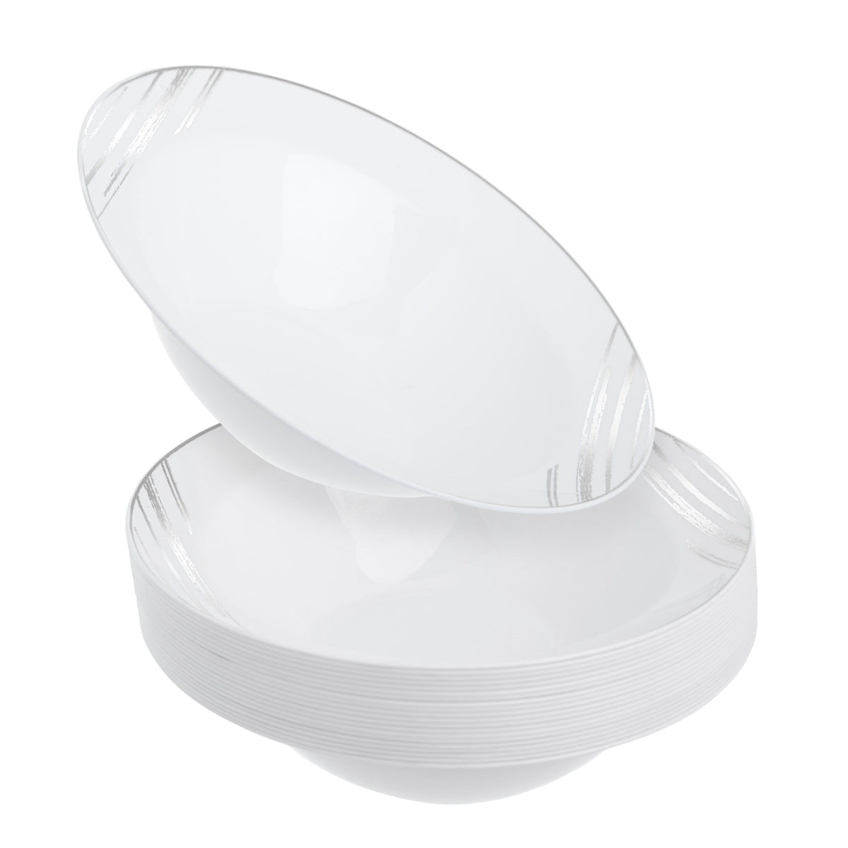 20 Pack 10oz Plastic White & Silver Designed Party/Soup Bowls – Decodine