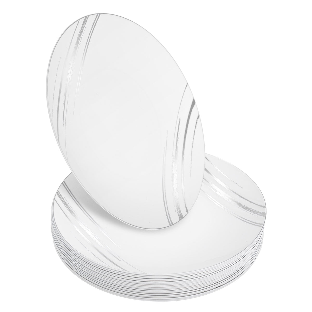 20 Pack 9" White & Silver Designed Plastic Plates – Decodine