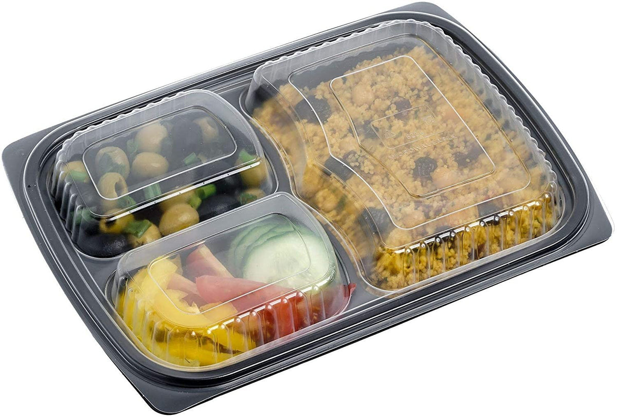 5 Pack Rectangular 3 Section Plastic Containers with Lids – Decodine